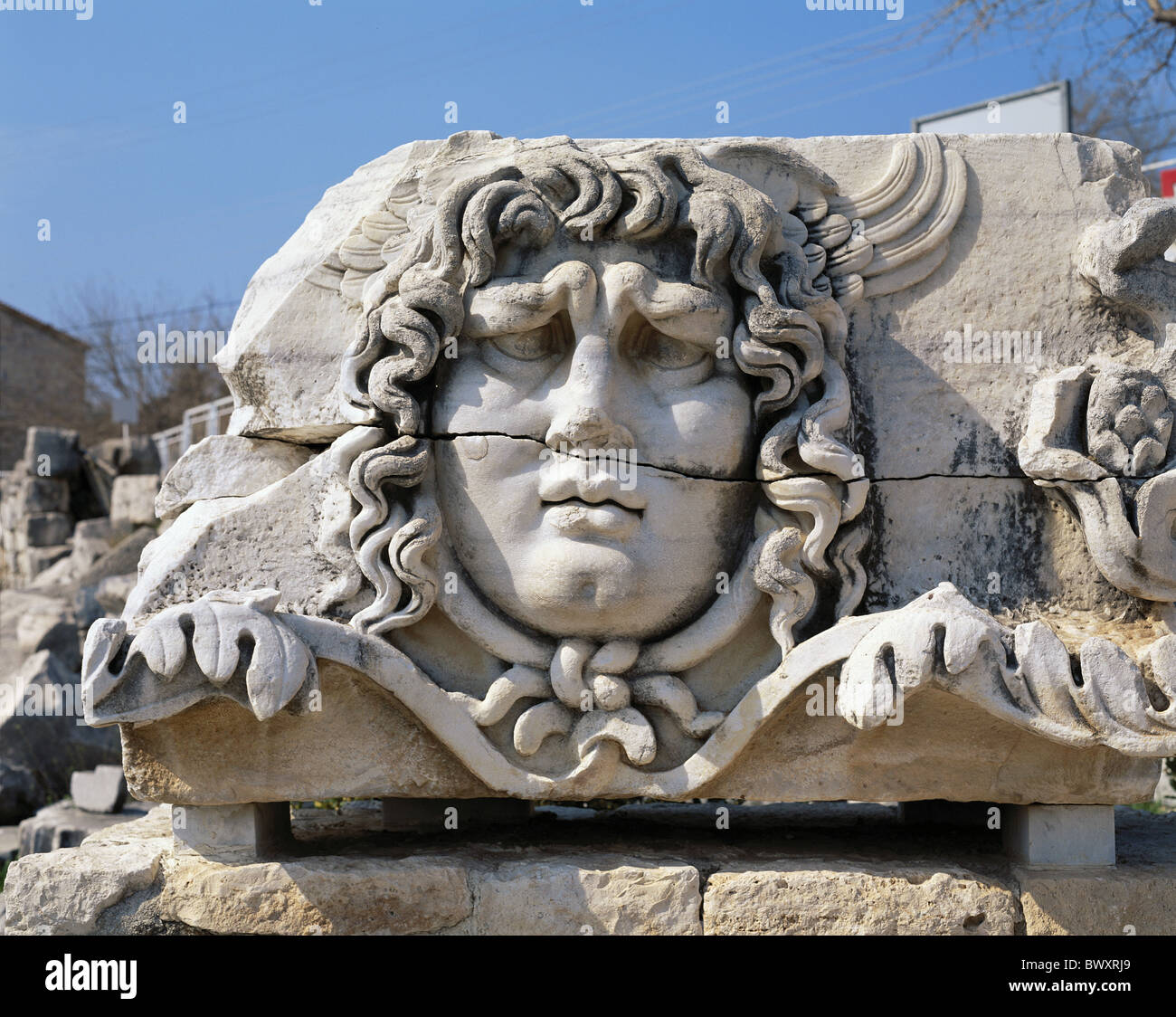 Apollo temple Didyma head of Medusa culture stone relief Turkey Stock ...