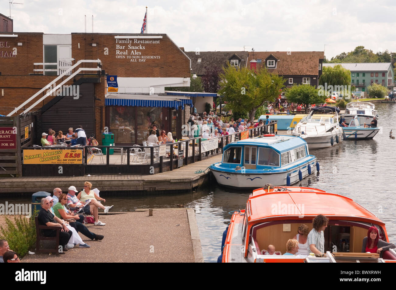 People at the Hotel Wroxham on the river Bure in Wroxham , Norfolk ...