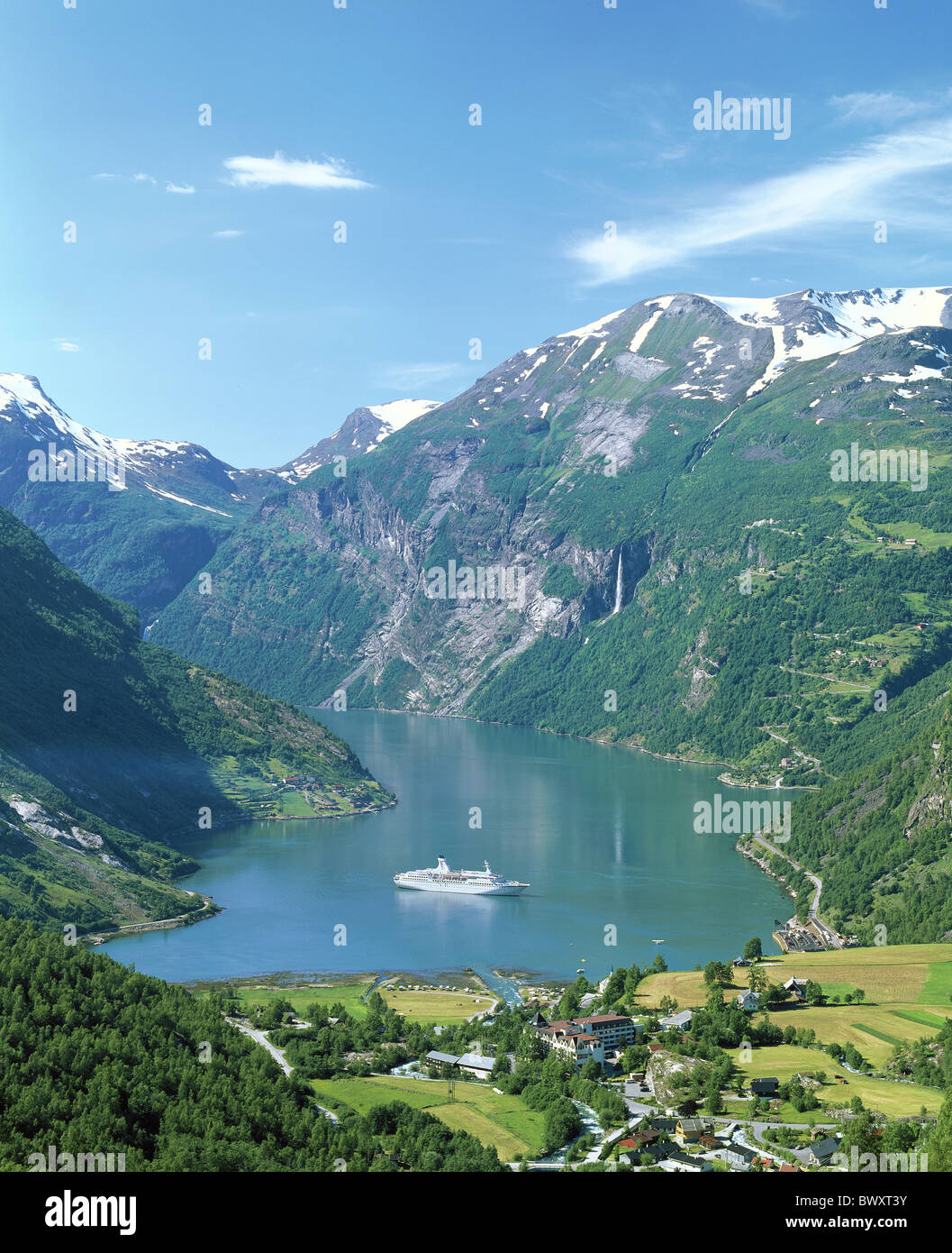 mountains fjords Geiranger fjord cruise cruise ship ship Norway Europe ...