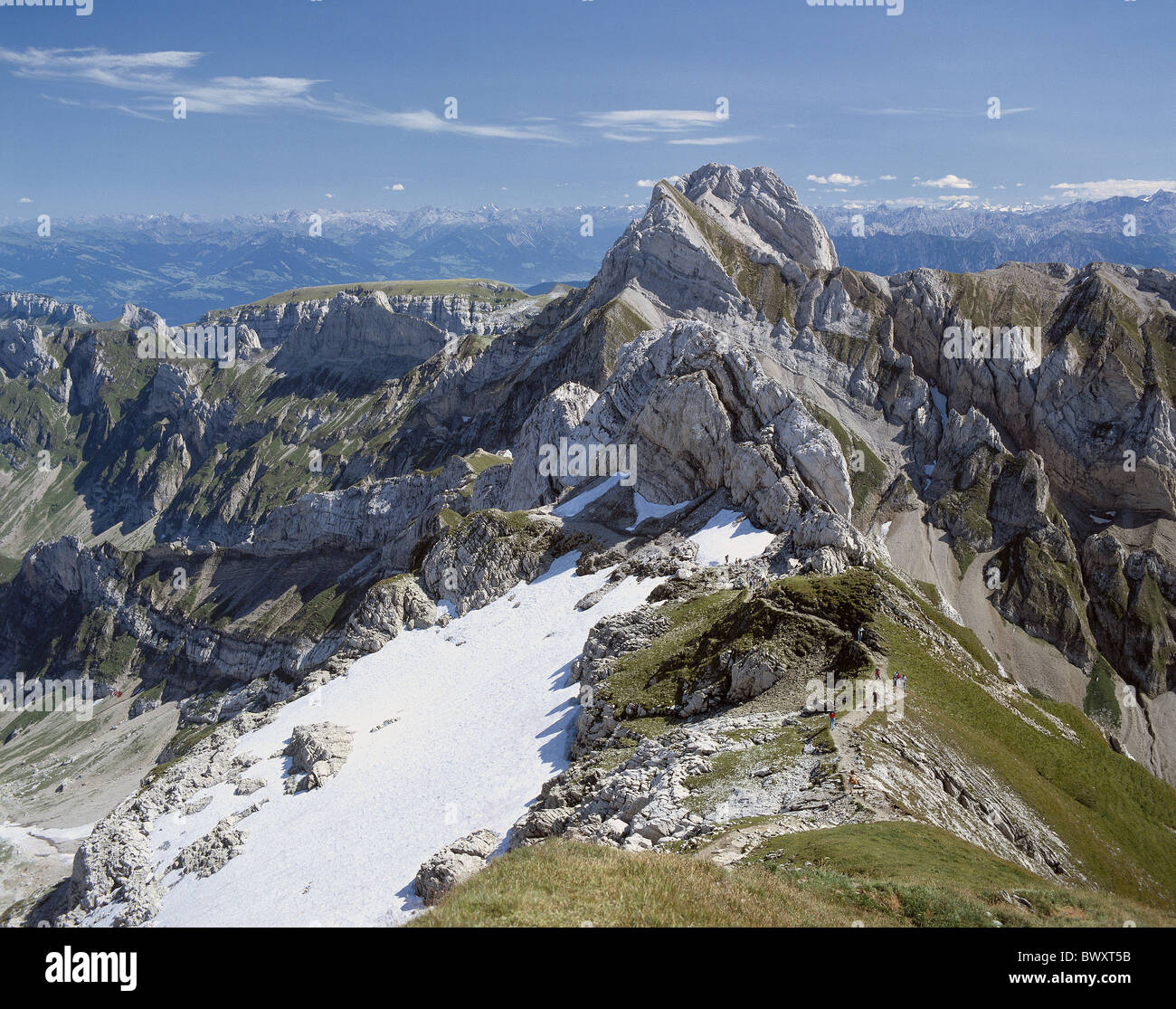 Switzerland Europe Appenzell Santis mountain panorama Lisengrat against ...