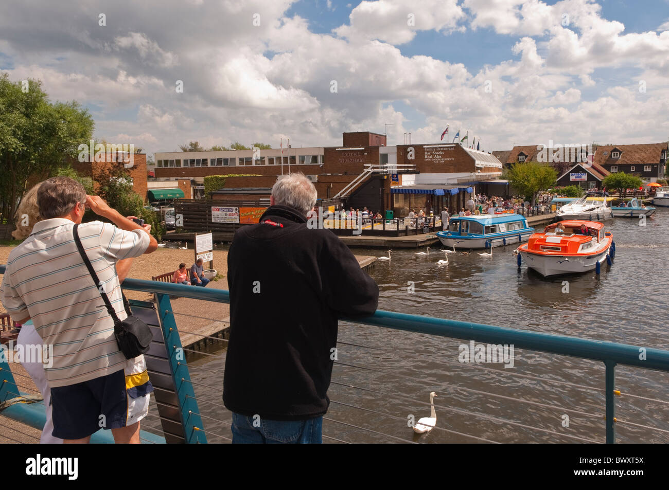 People at the Hotel Wroxham on the river Bure in Wroxham , Norfolk ...