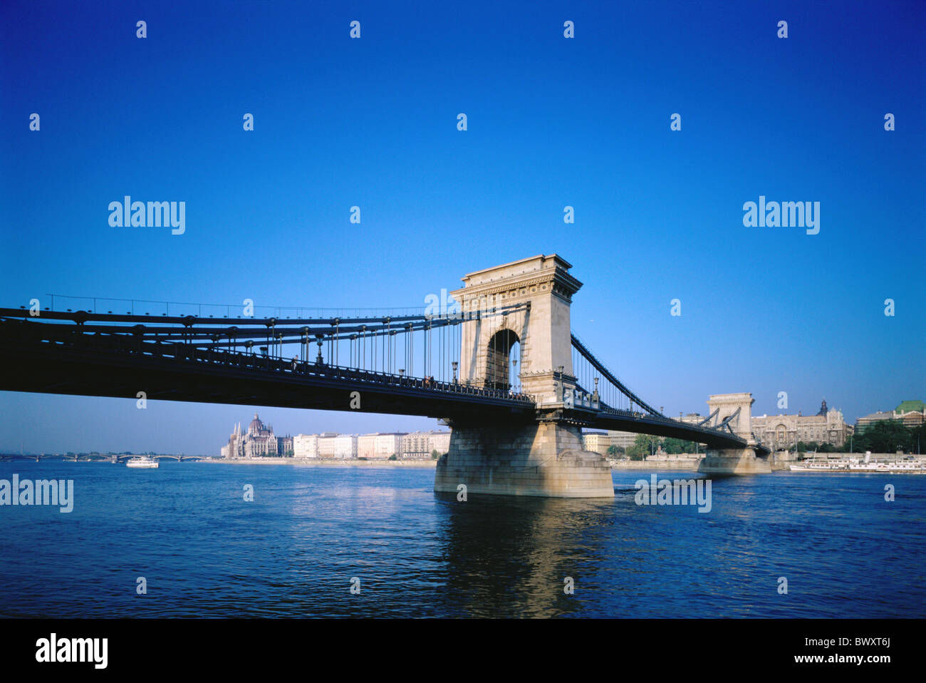Budapest suspension bridge Hungary Europe Danube river flow bridge ...