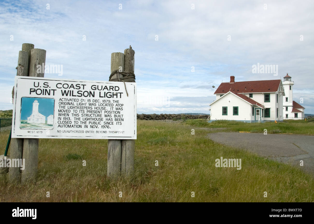 Point Wilson Lighthouse and Sign Stock Photo - Alamy