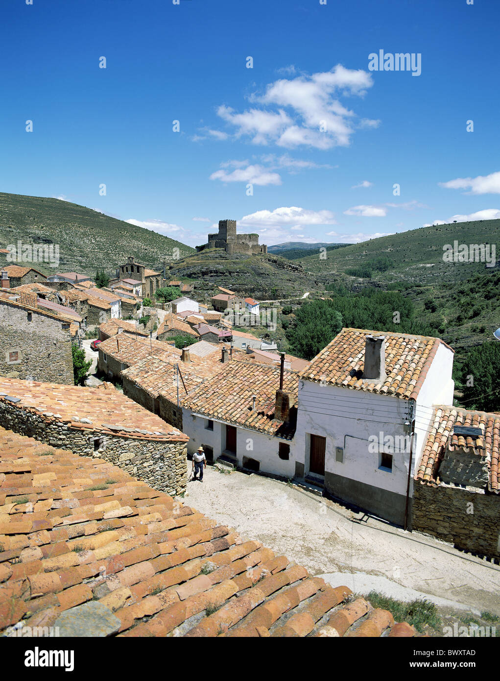 castle village fortress Magana province Soria Spain Europe valley Stock ...