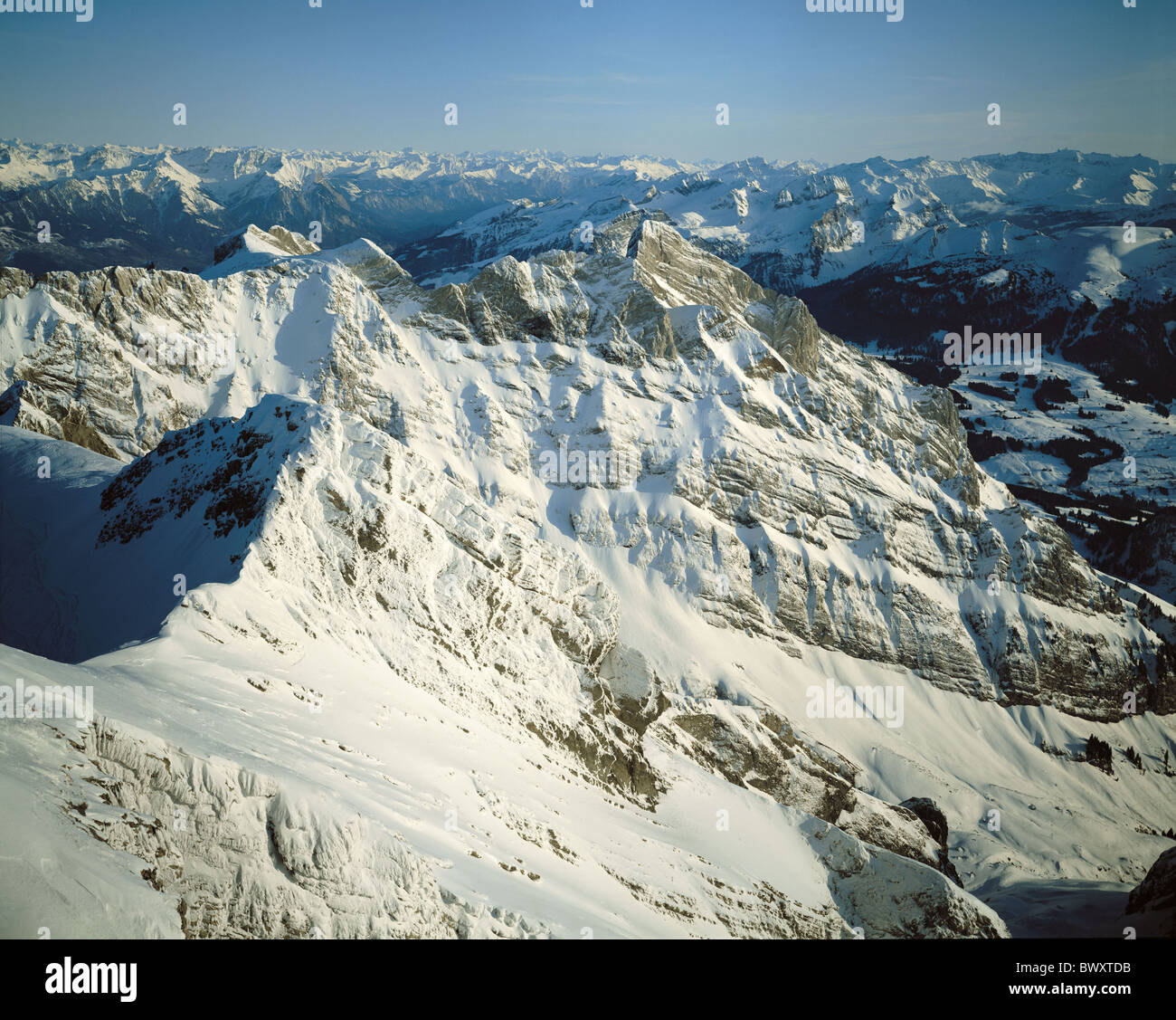 Appenzell mountains scenery panorama stratification snow Switzerland ...