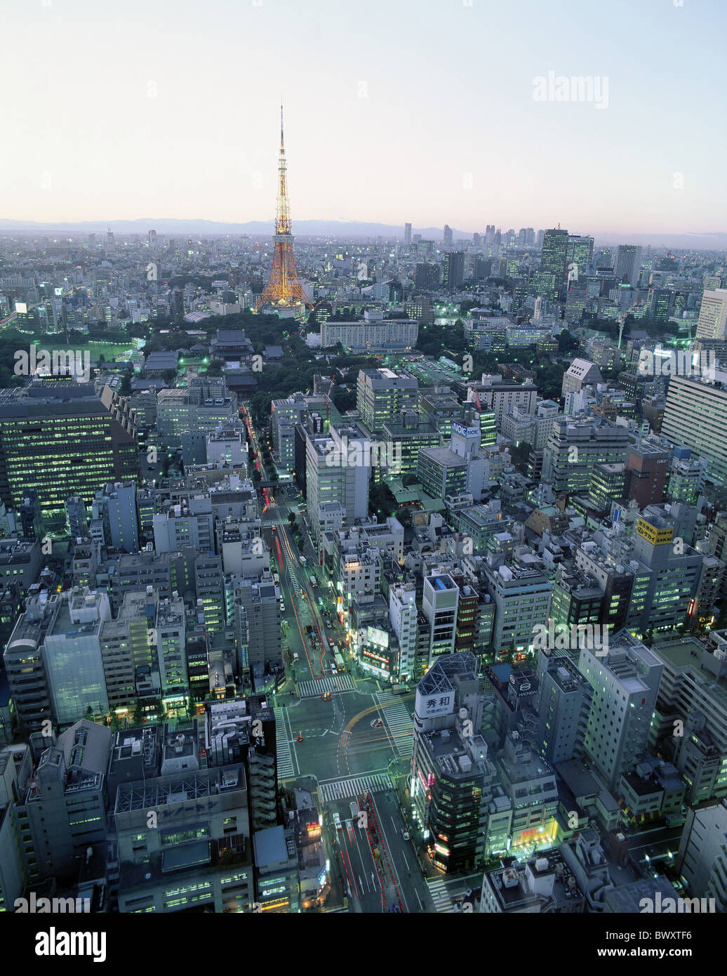 dusk twilight Japan Asia Tokyo Tokyo Tower overview Stock Photo - Alamy