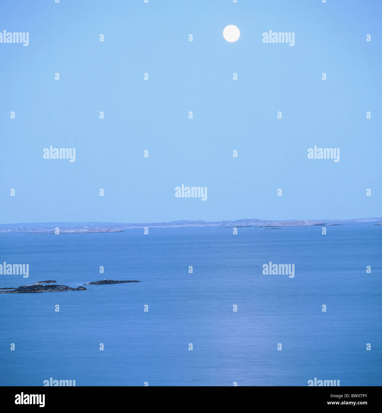 coastal line scenery sea moon Sweden Europe full moon Stock Photo - Alamy