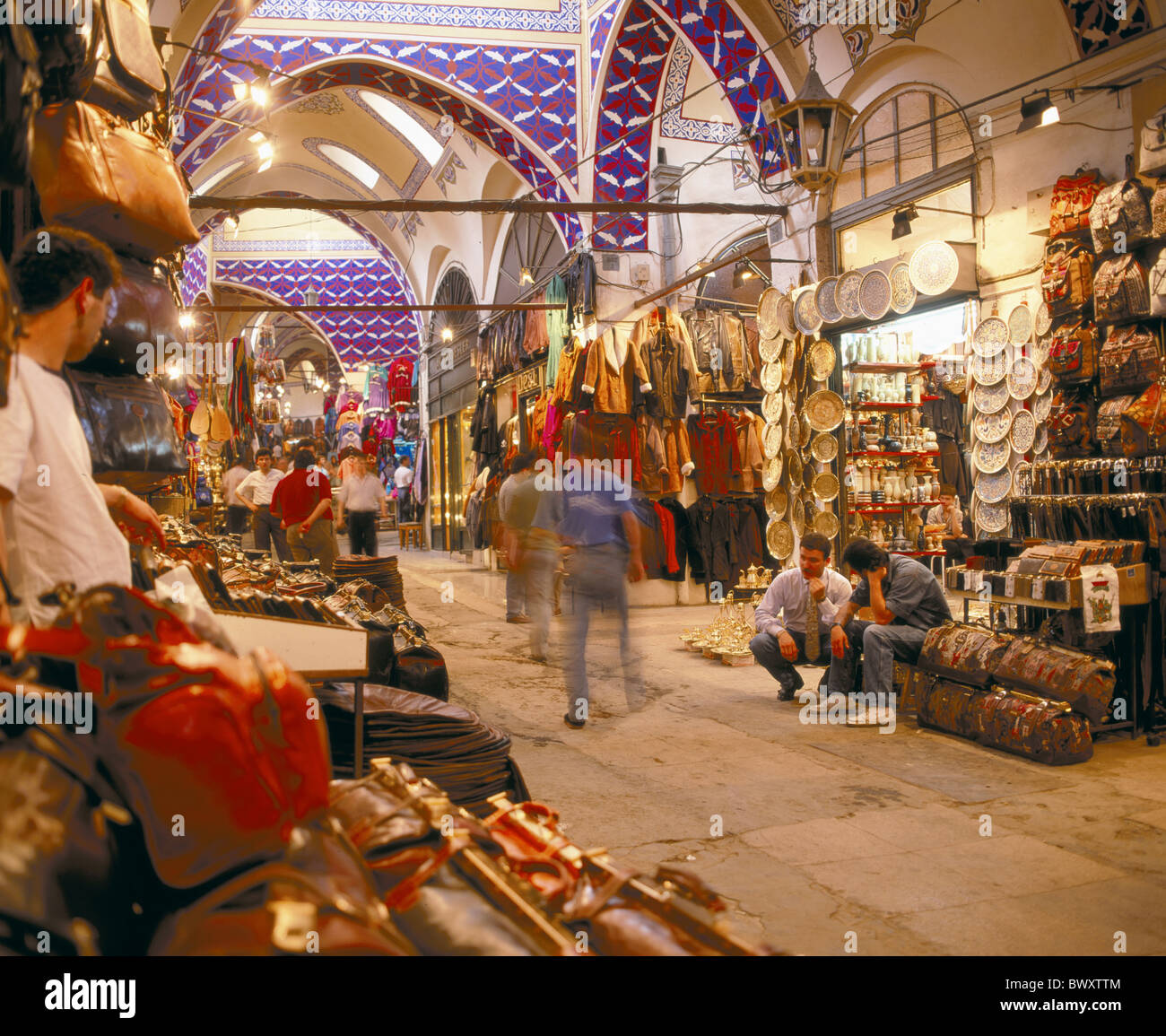 big great bazaar Istanbul market life leather goods people plates ...