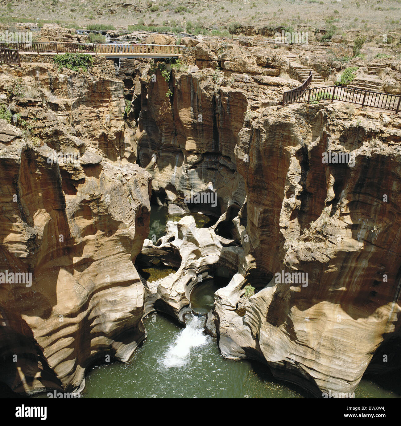 bizarre cliff forms bridge river flow Blyde canyon east Transvaal ...