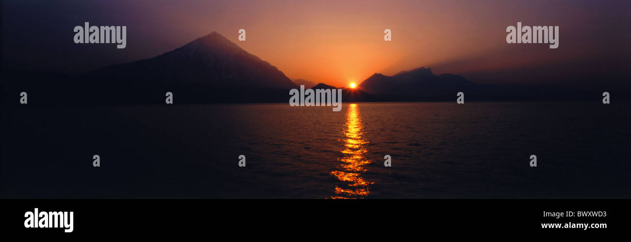 canton Bern lake sea scenery Niesen Switzerland Europe sundown mood ...