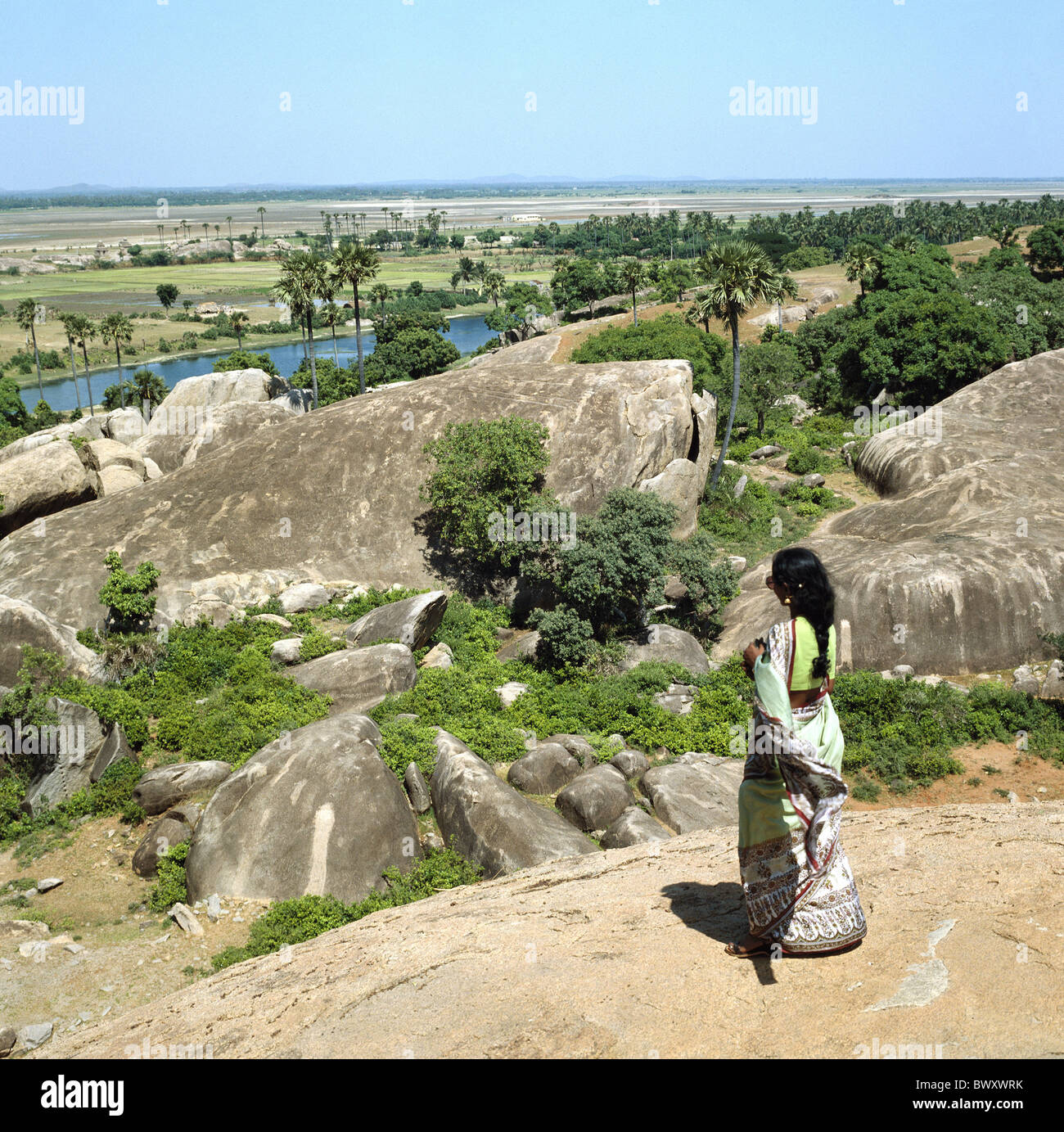 river flow India Asia scenery Tamil Nadu woman Stock Photo - Alamy
