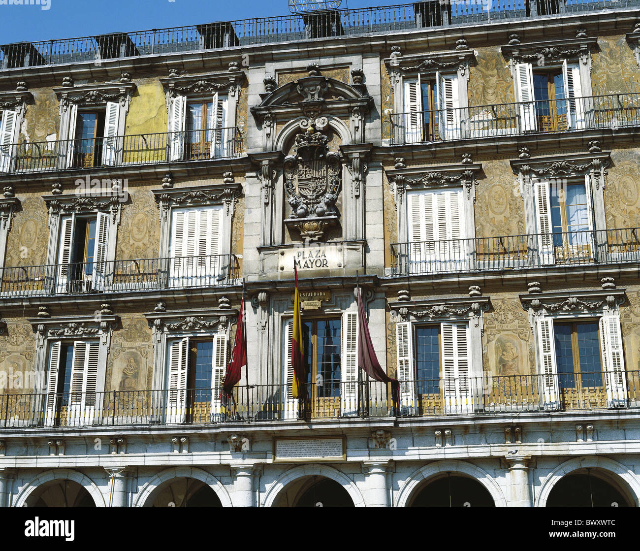 Madrid Plaza mayor Spain Europe facade building construction Stock ...