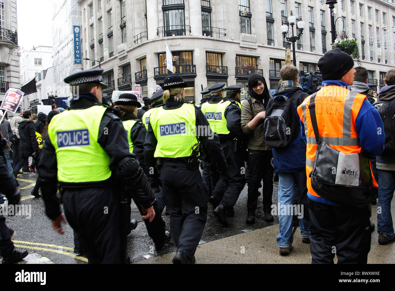 Police play catch up with student march through London streets Stock ...