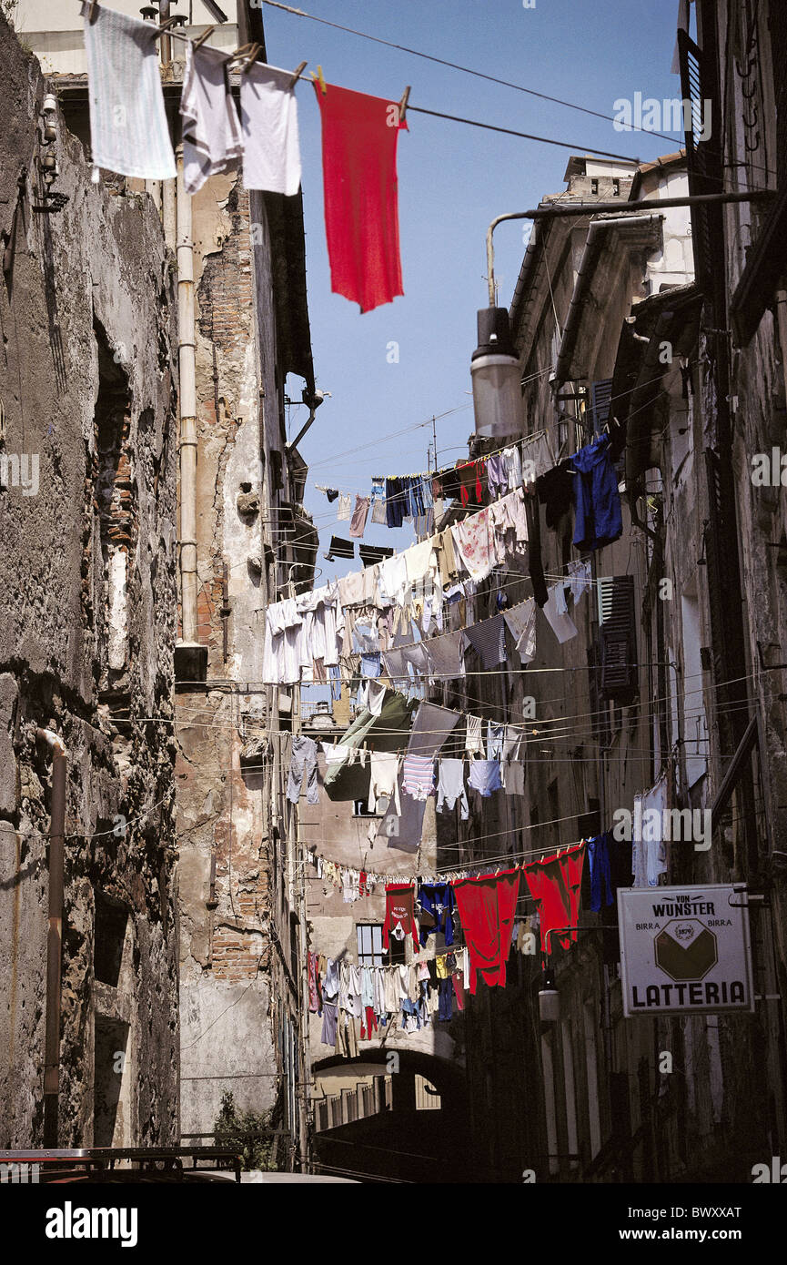 Italy Europe Genoa lane facades clotheslines laundry Stock Photo - Alamy