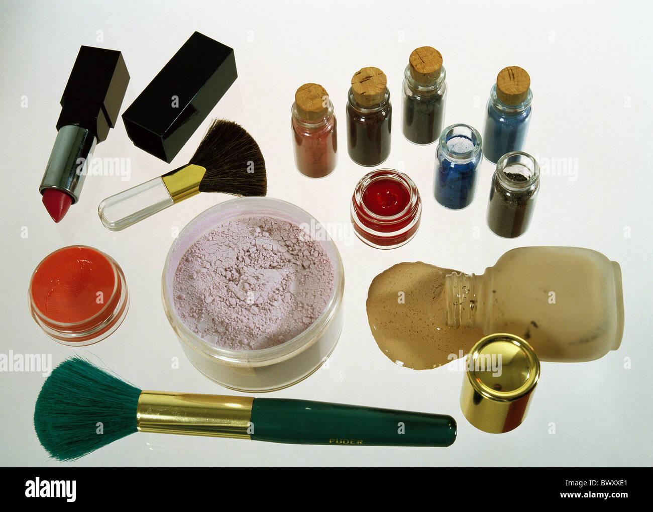 cosmetics Make up utensils equipment greasepaints Beauty products Stock ...