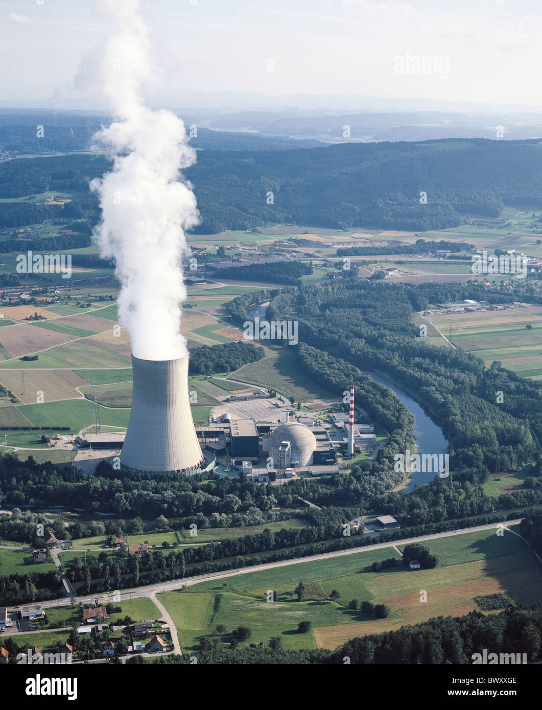atomic power station nuclear power station outside smoking energy river ...