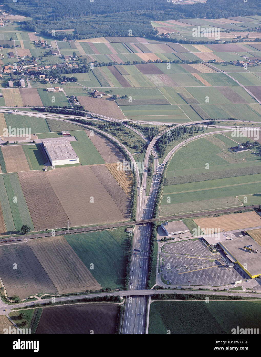 highway Switzerland Europe interchange aerial photo Stock Photo - Alamy