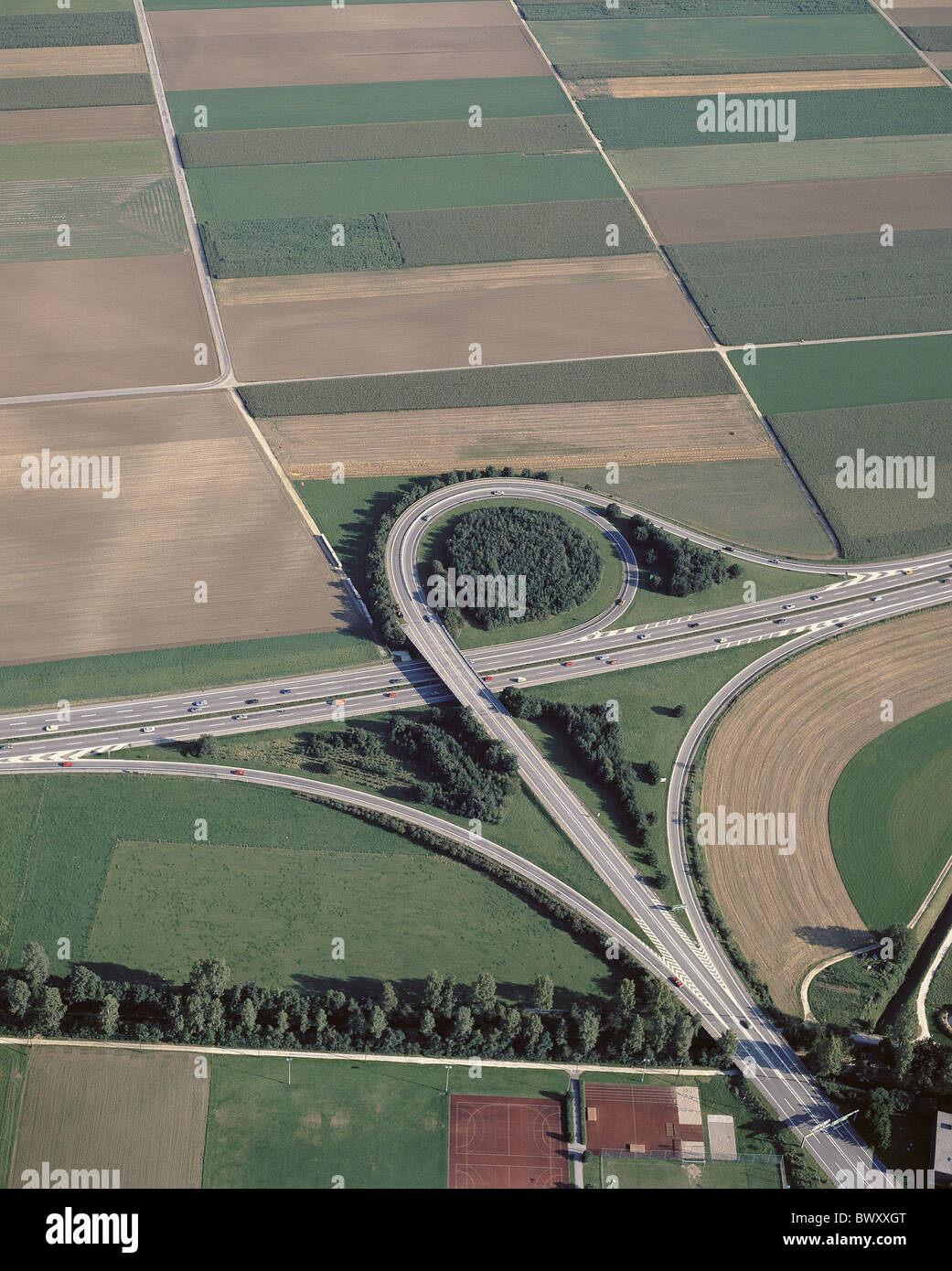 highway Switzerland Europe exit crossroad intersection aerial photo ...