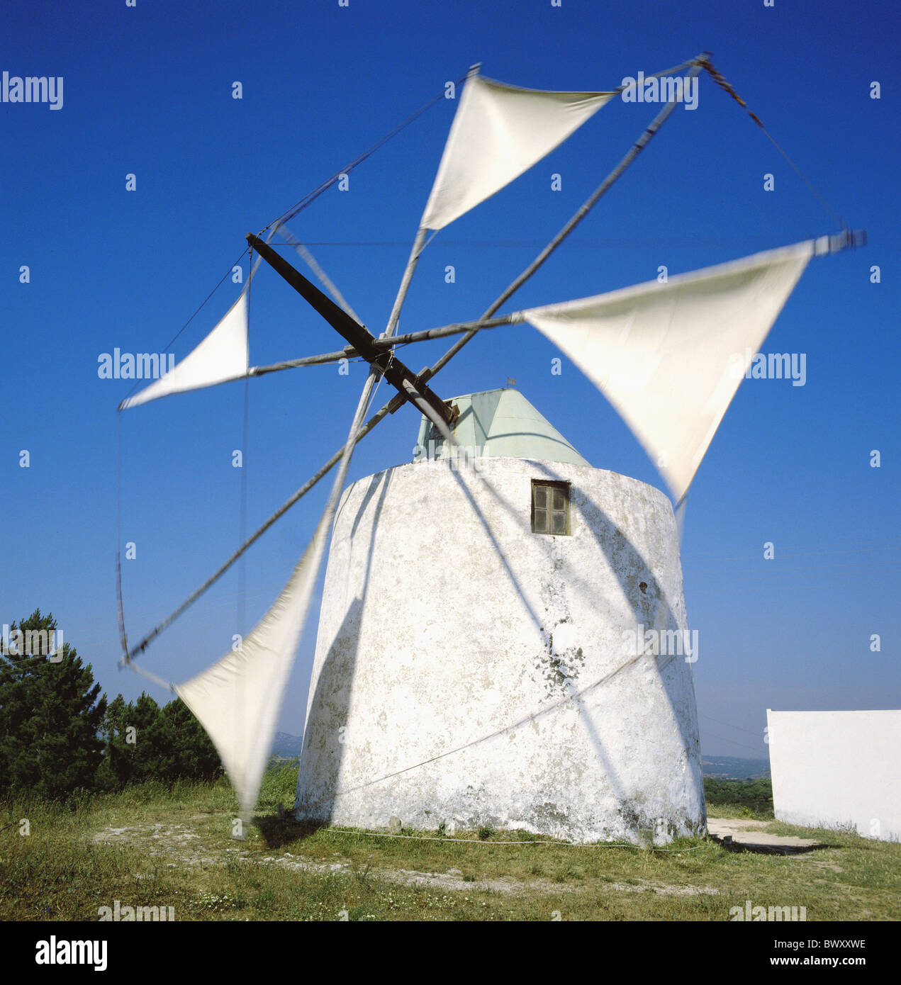 Portugal windmill landmark white wing wind turbine Stock Photo - Alamy