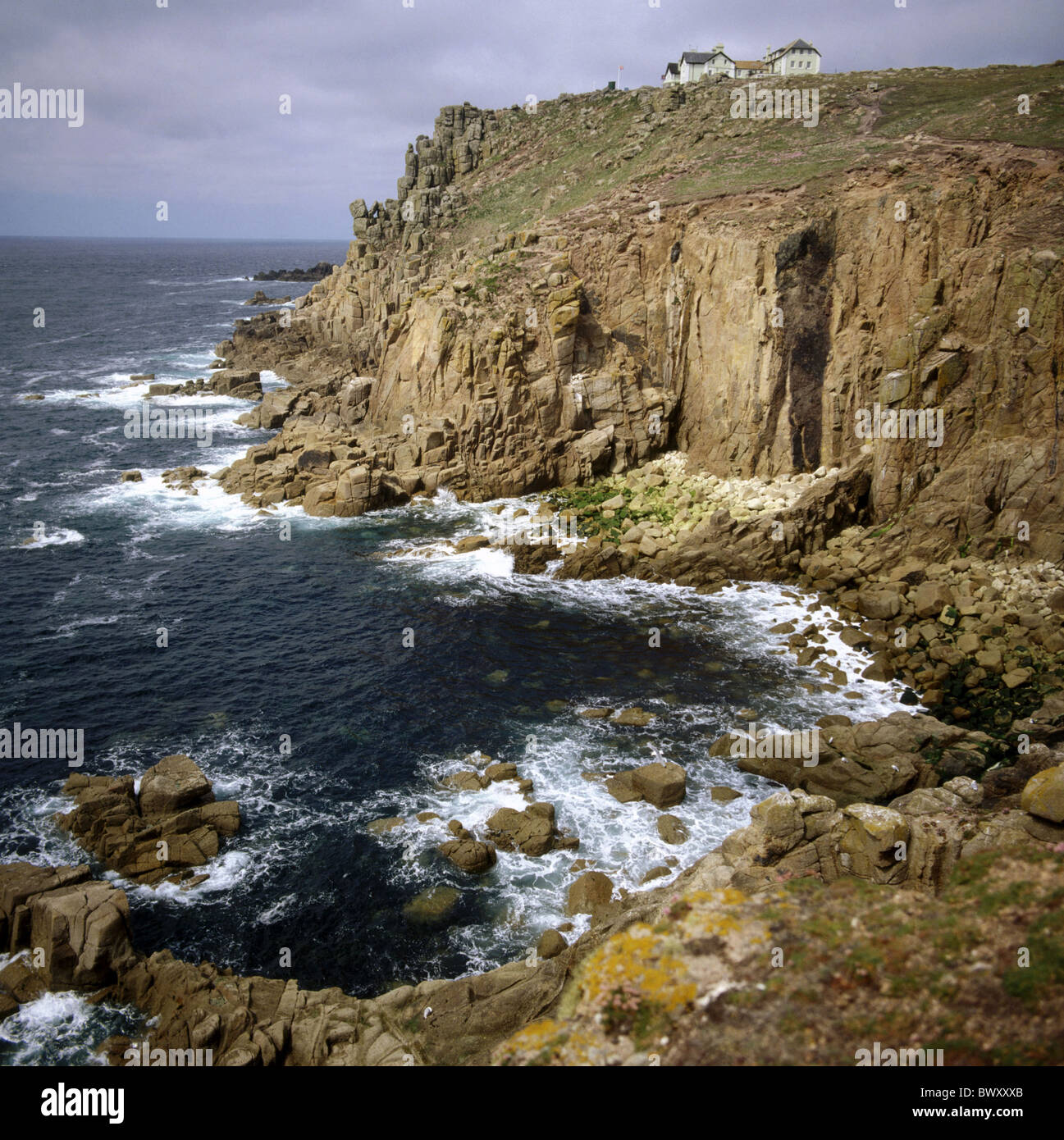 Cornwall rock cliff Land's sea steep coast England Stock Photo - Alamy
