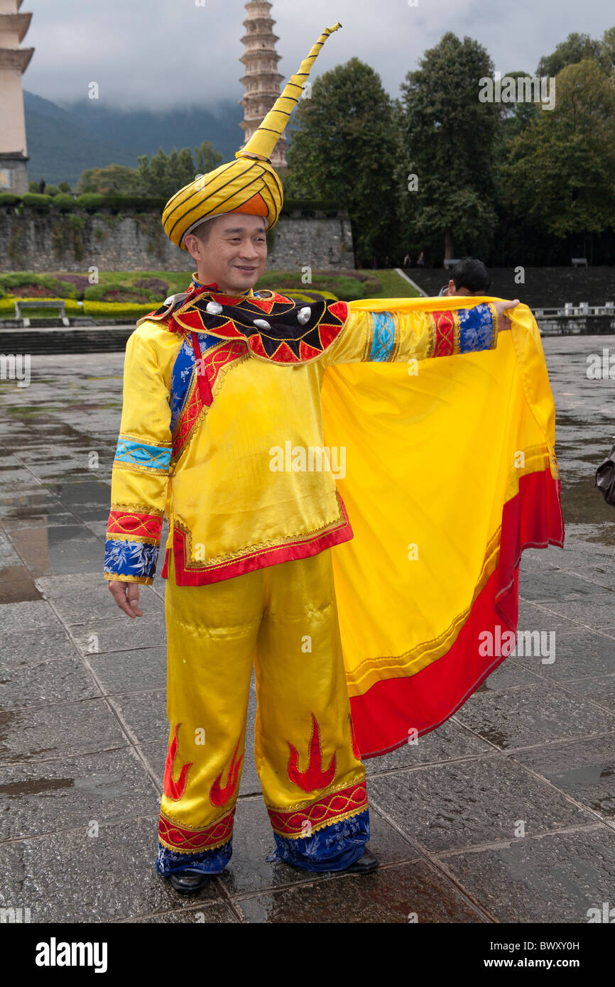 Man wearing a colourful costume, Dali, Yunnan Province, China Stock ...