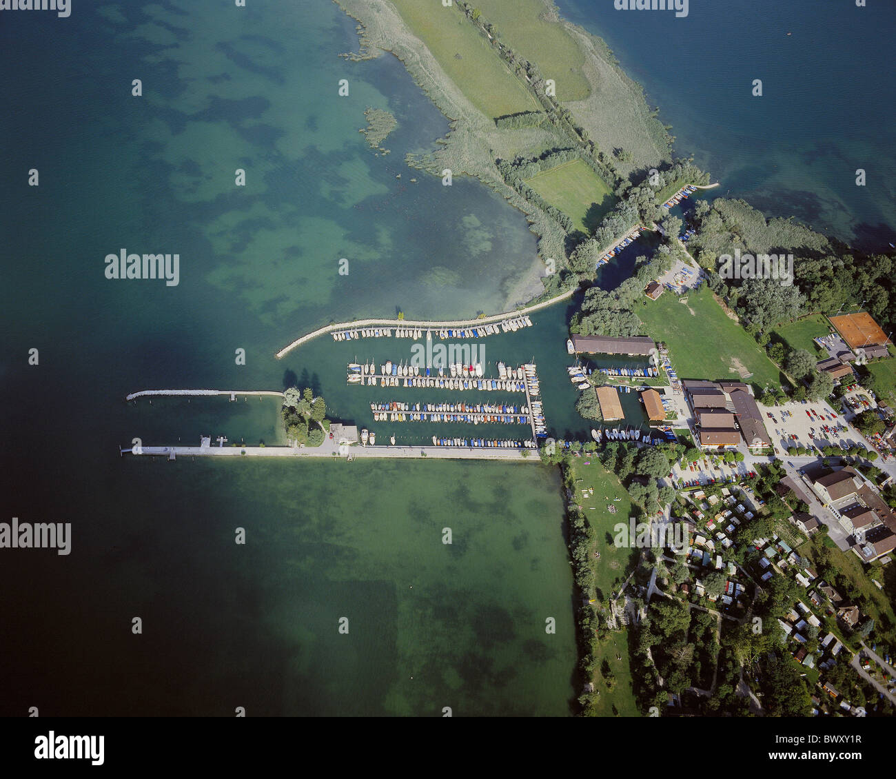 Switzerland Europe canton Bern lake Biel lake sea Erlach harbour port ...