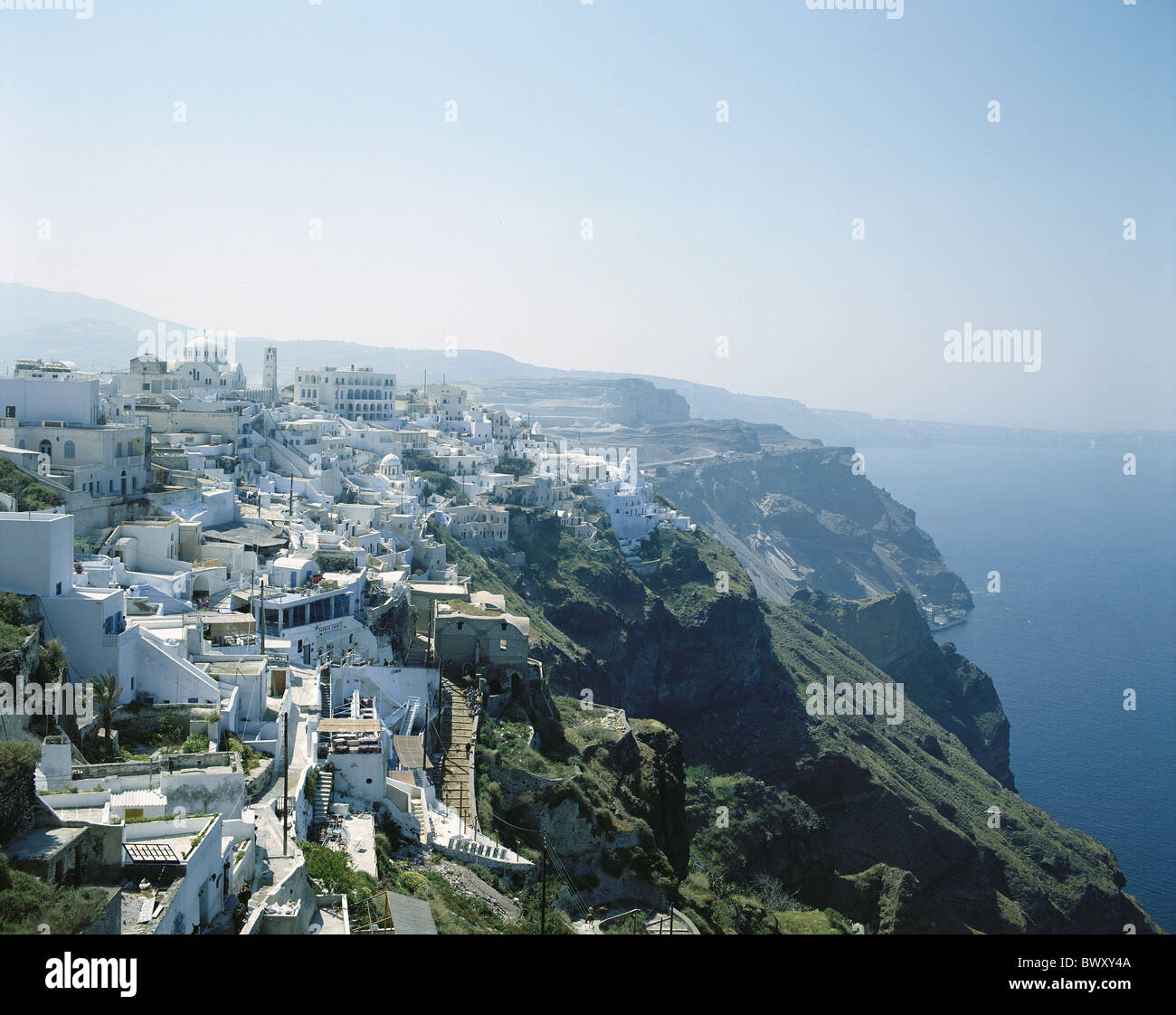 Greece cliff village Cyclades sea Santorini steep coast Stock Photo - Alamy