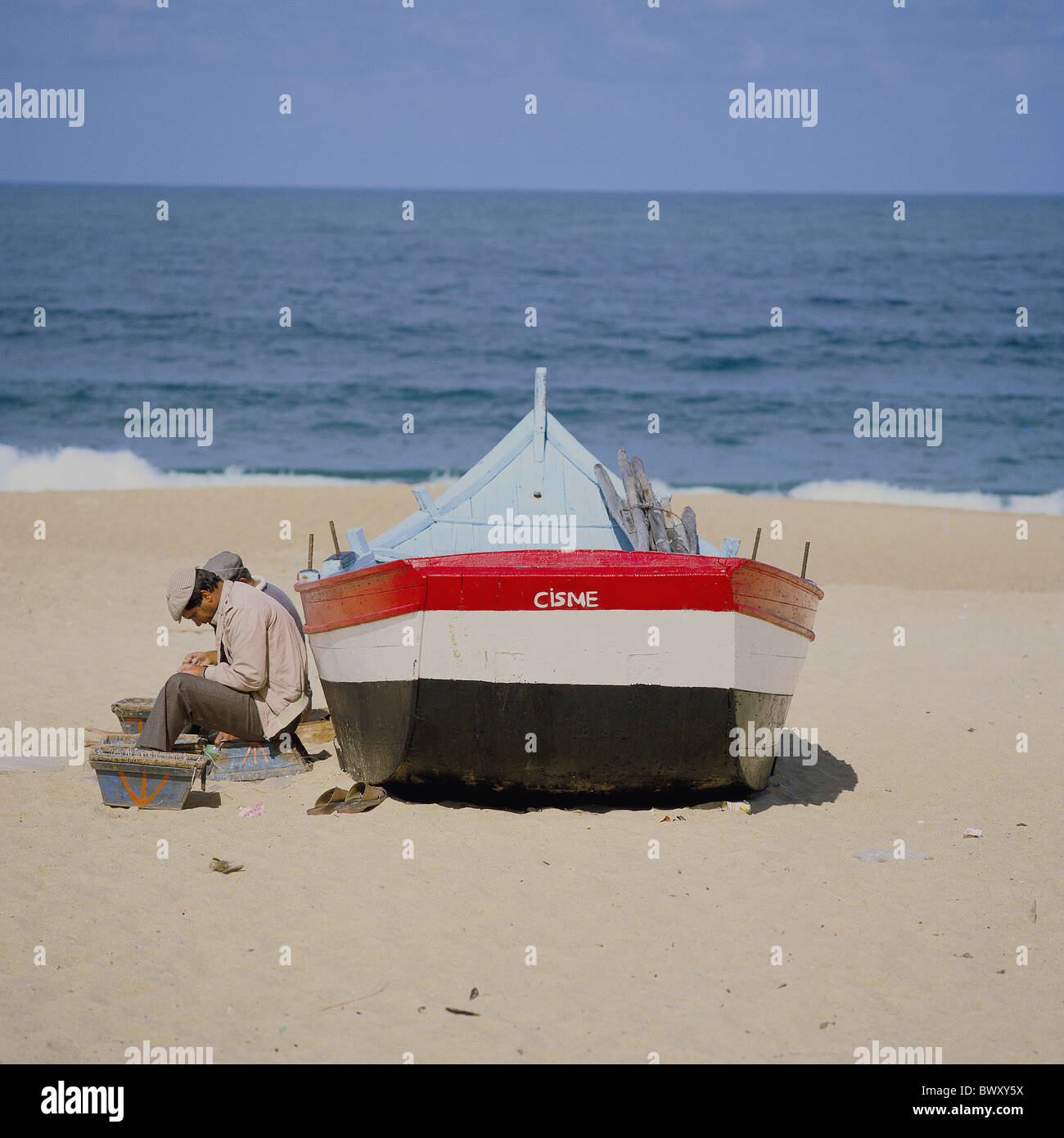 Portugal west coast Nazare Beira Fischer fishing boat coast sea Stock ...