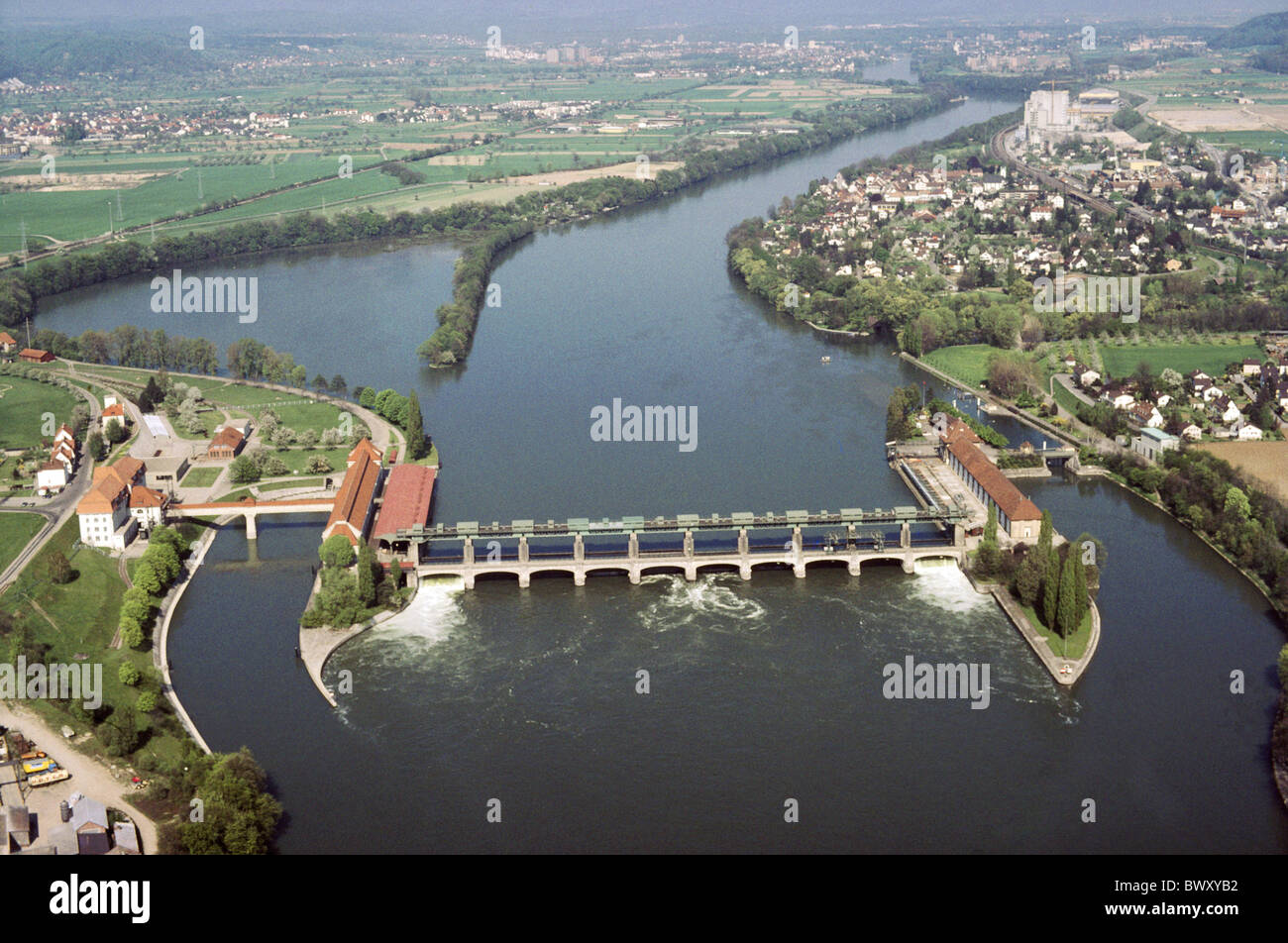 Kaiseraugst aerial view aerial photo energy power station river flow ...