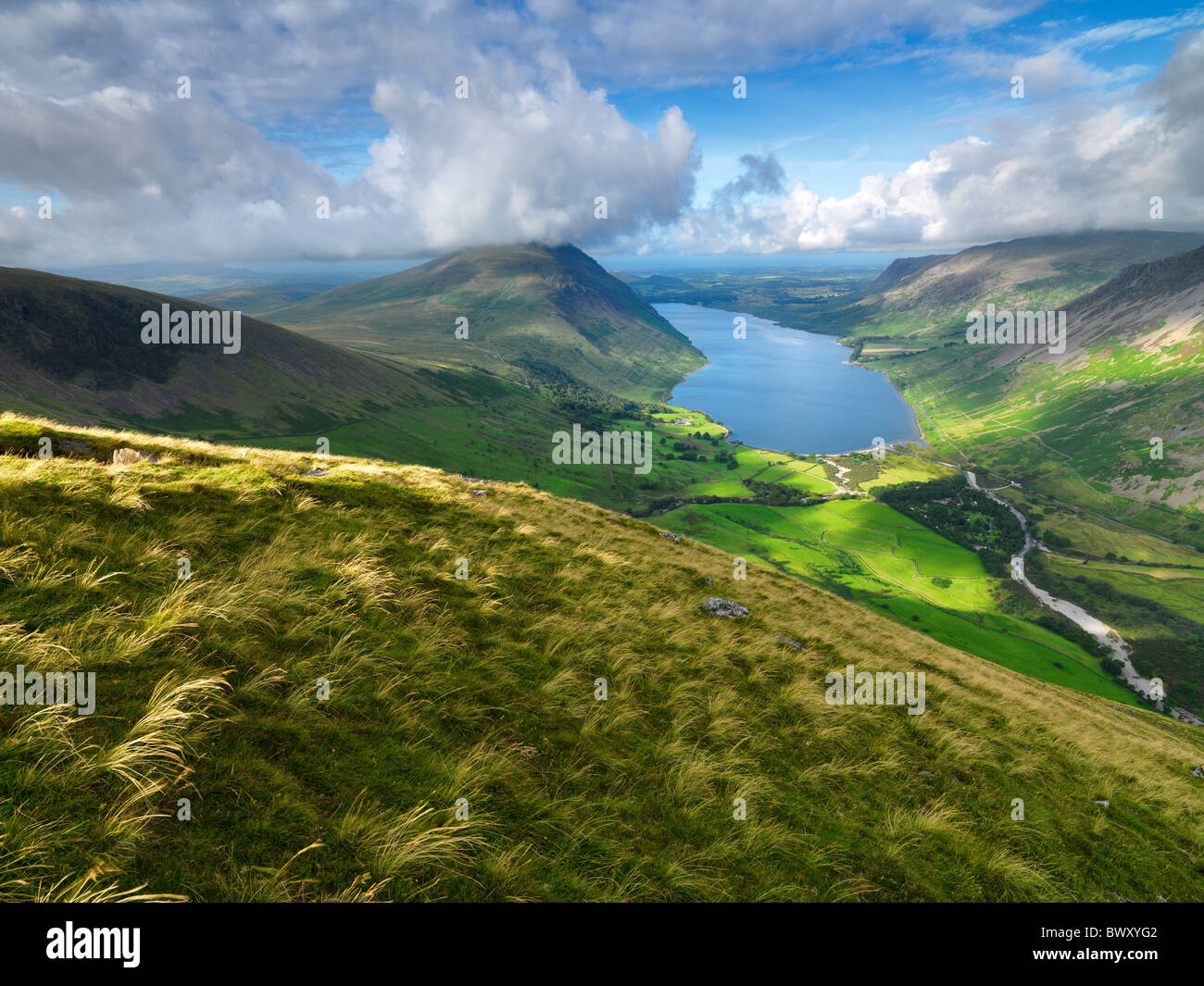 The Screes and Wastwater from the slopes of Lingmell in the English ...