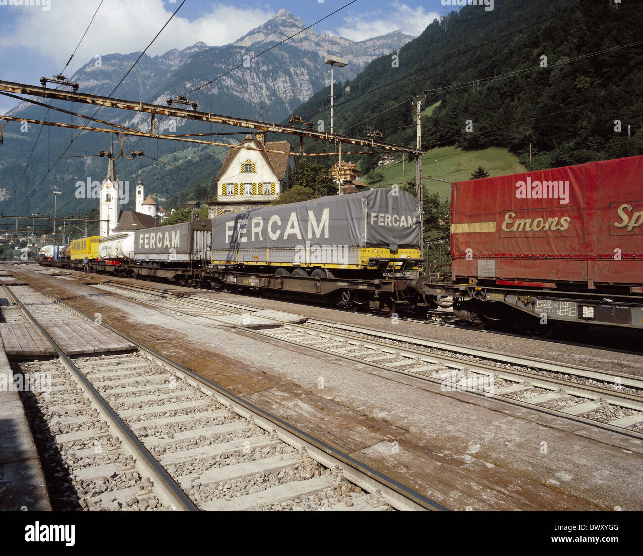 flood blocks load train mud leftovers storms thunderstorms Innerschweiz ...