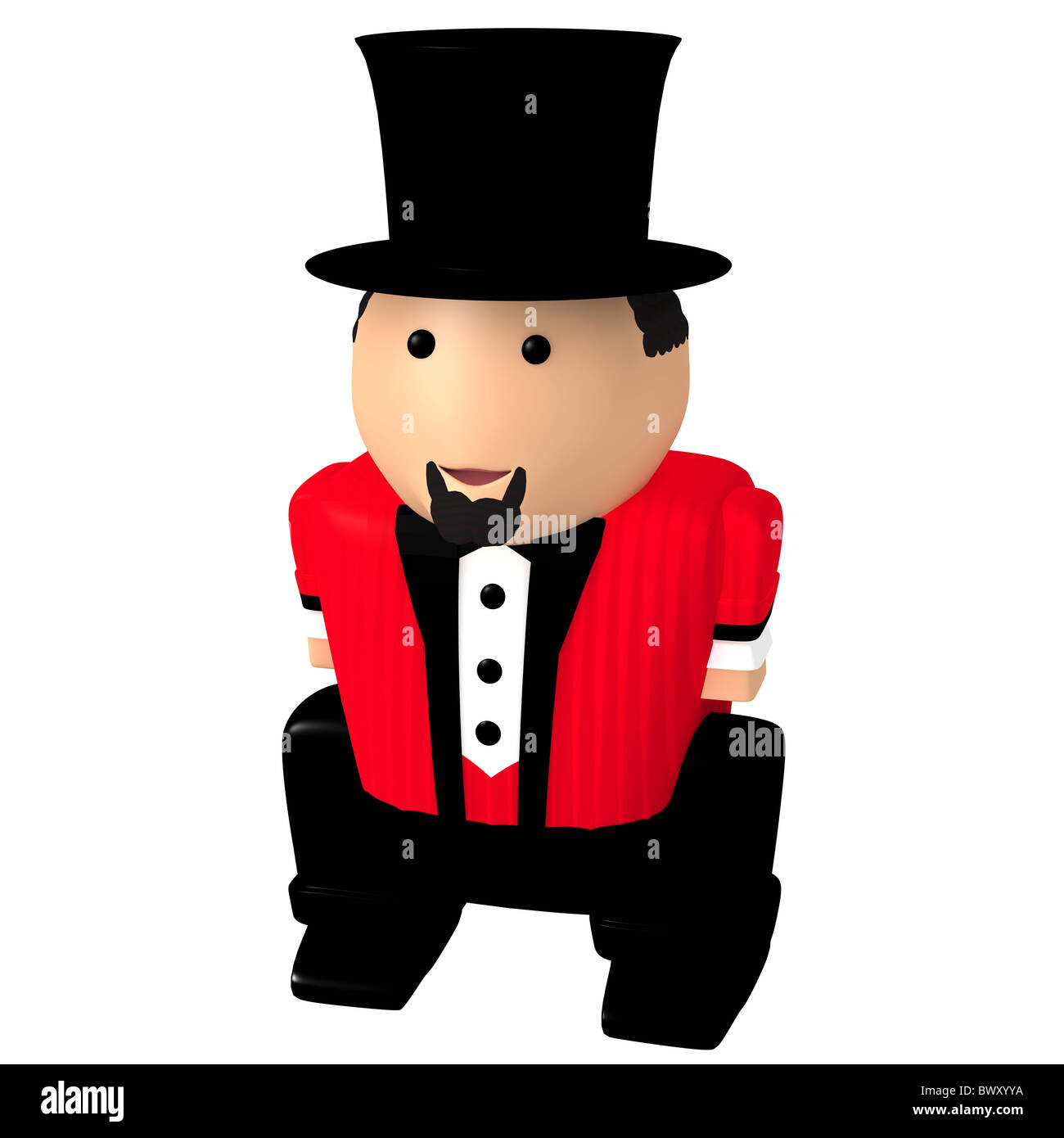 Ringmaster in red and black suit with top hat on a white background ...