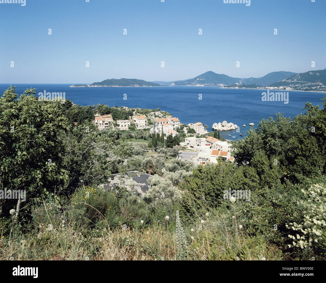 Montenegro coastal place Milocer overview village bay coast sea Stock ...