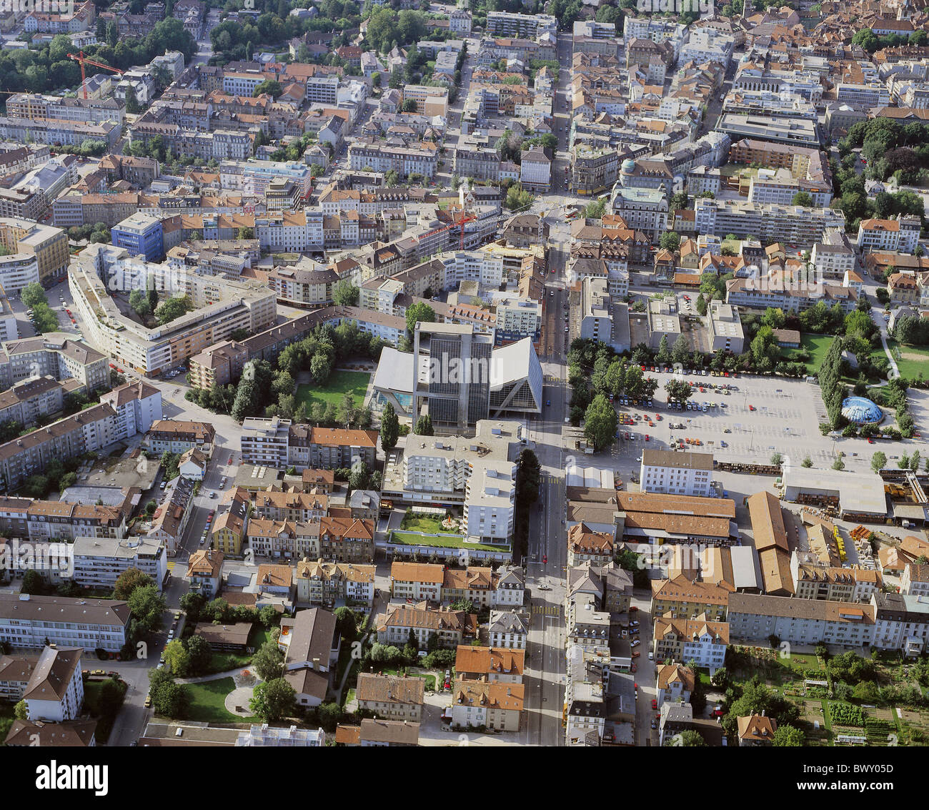 Switzerland Europe canton Bern Biel overview aerial photo aerial view ...
