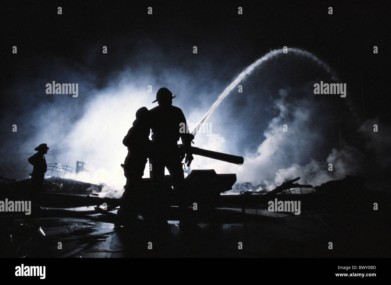 fire fire brigade department fire-fighting water night-time operation ...