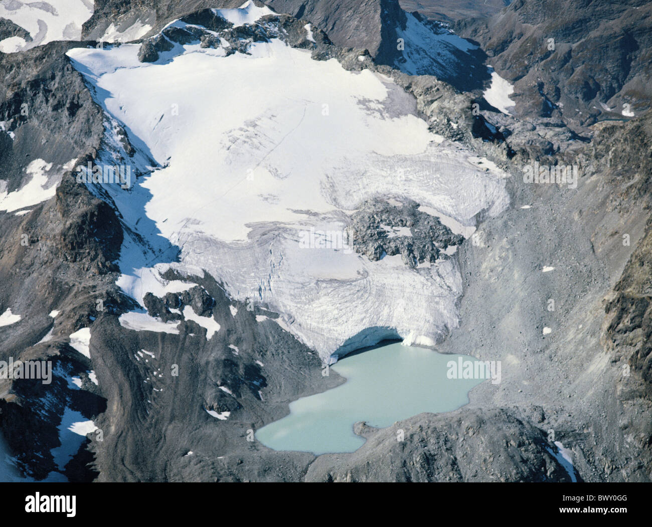 ice glacier glacier lake aerial photo aerial view Piz Lagrev Alps ...