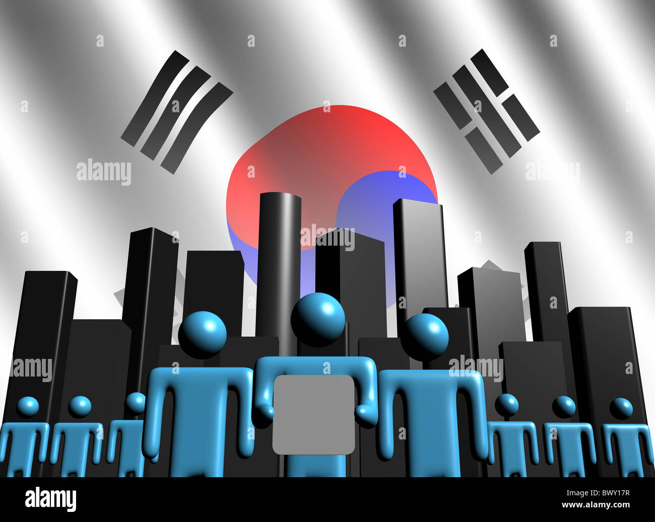 South Korean business team with abstract skyline illustration Stock ...