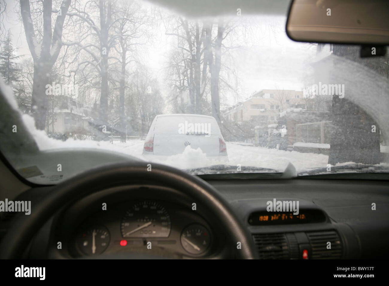 Car Inside Front Shield Winter Snow Stock Photo - Alamy