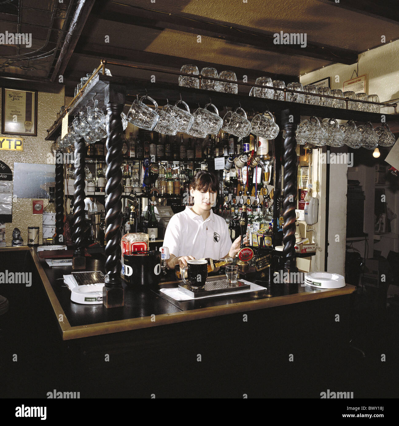 bar Barkeeper Ferry Boat Inn woman Great Britain Guinness beer pub ...