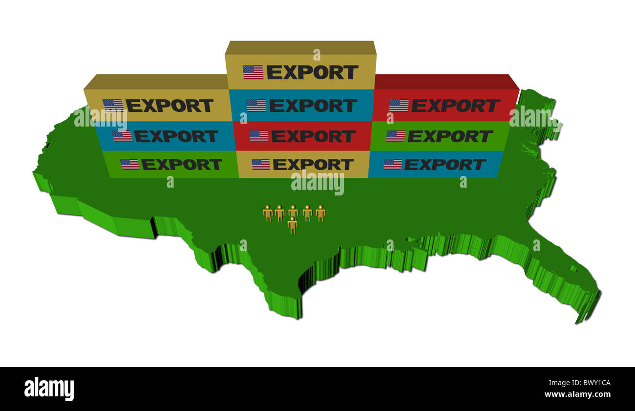 export containers on USA map illustration Stock Photo - Alamy