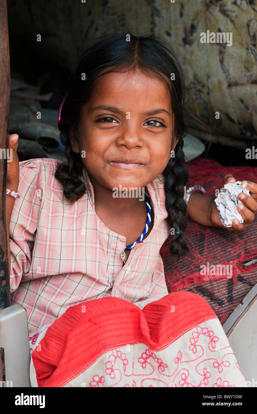 Smiling happy Indian village girl. Andhra Pradesh, India Stock Photo ...