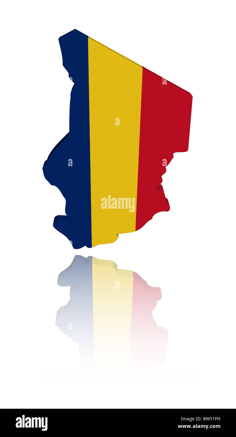 Chad map flag 3d render with reflection illustration Stock Photo - Alamy