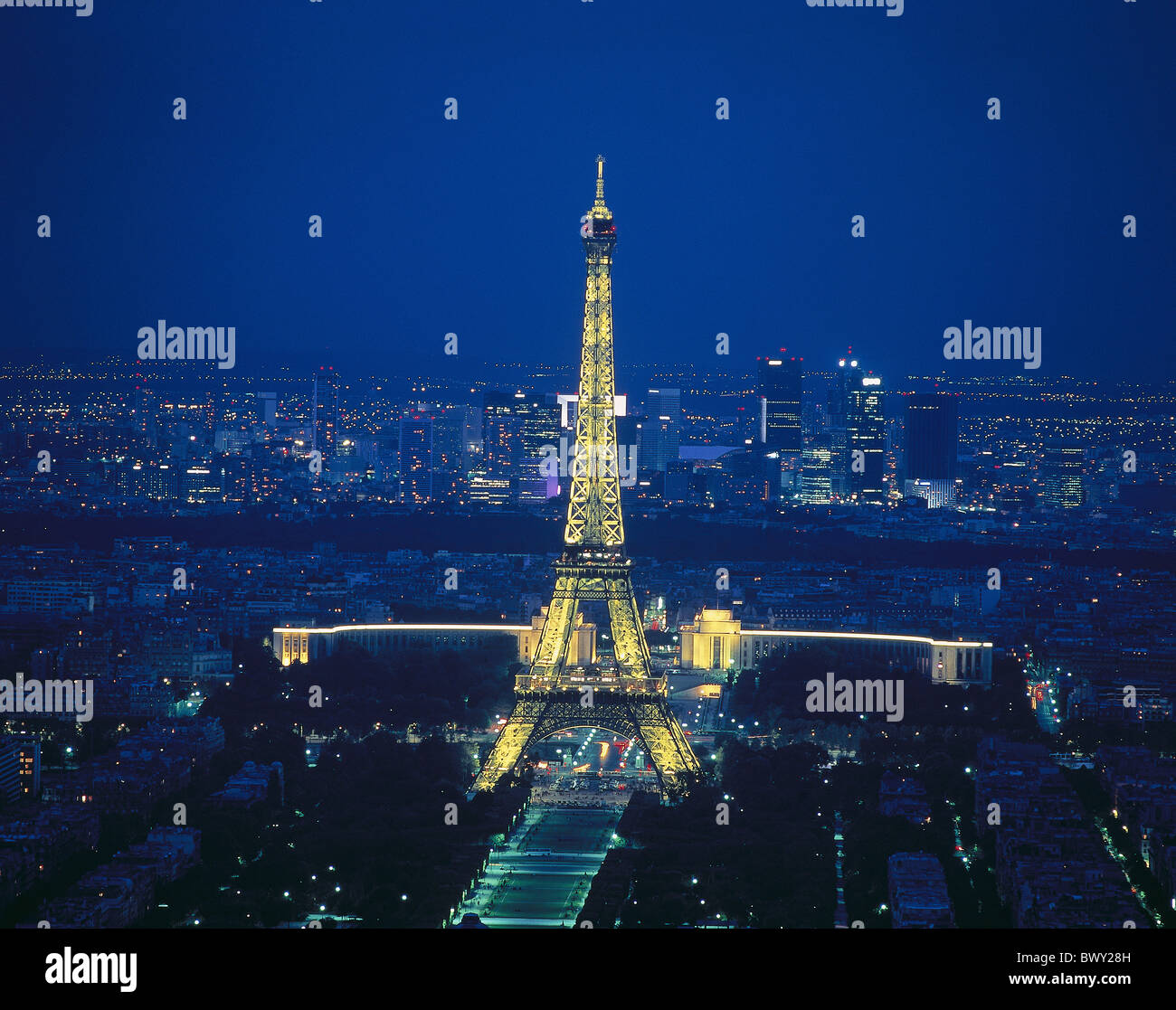 lighting Eiffel Tower landmark France Europe at night Paris town city ...