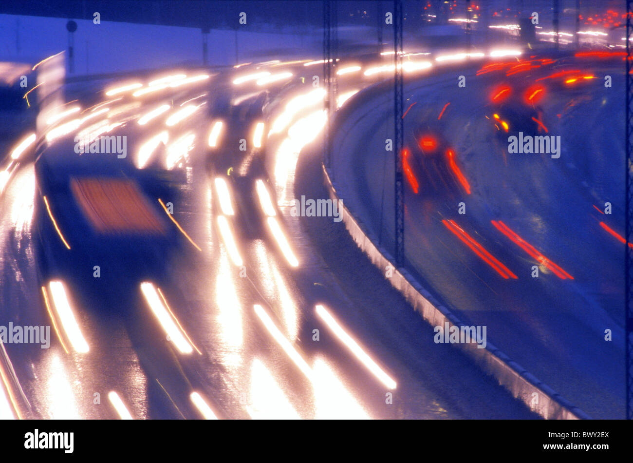 at night highway lights time exposure night overview street traffic ...