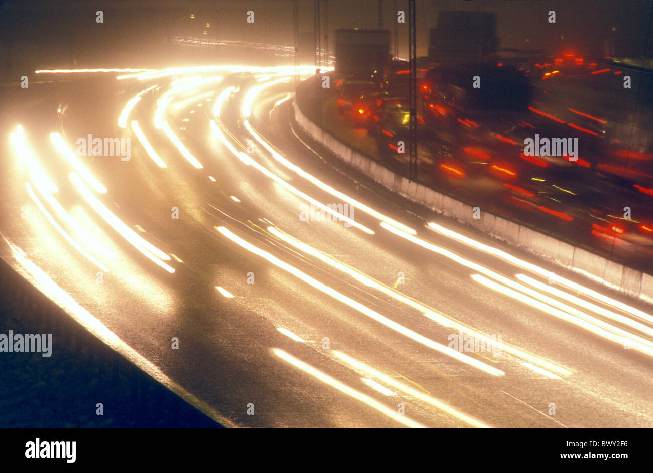 at night highway lights time exposure night overview street traffic ...