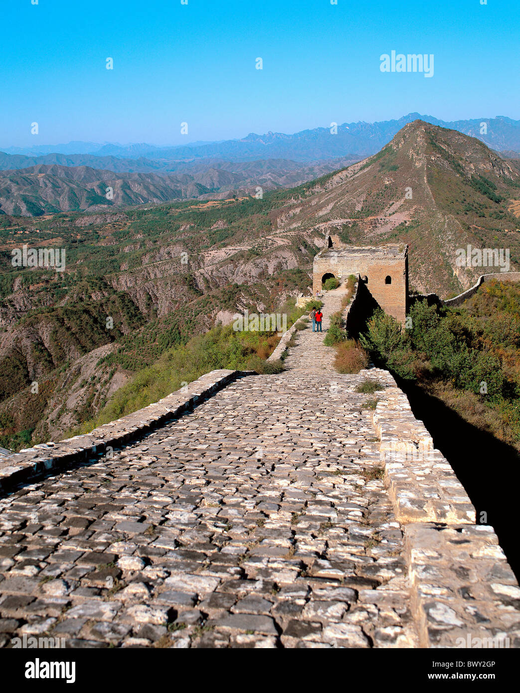 China Asia wall tourist pair remote hill in Simat Switzerland Europe ...