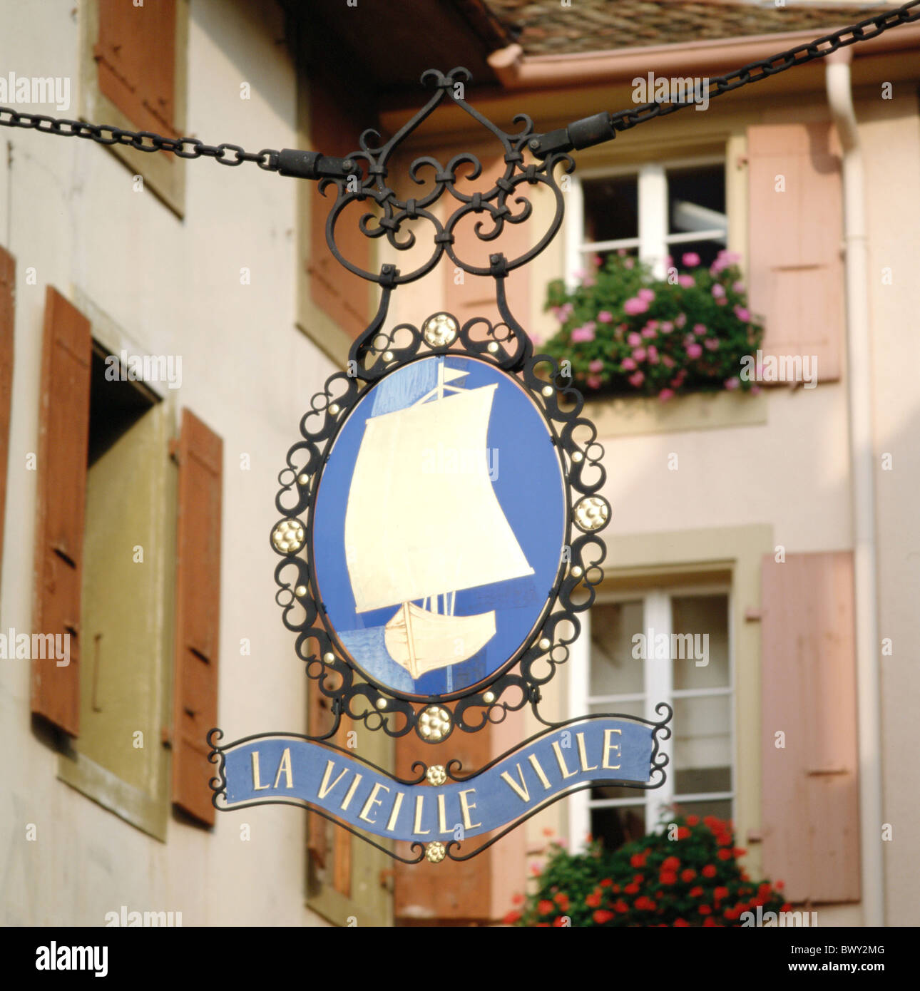 Old Town La Vieille Ville sign shield Switzerland Europe Vaud Vevey ...