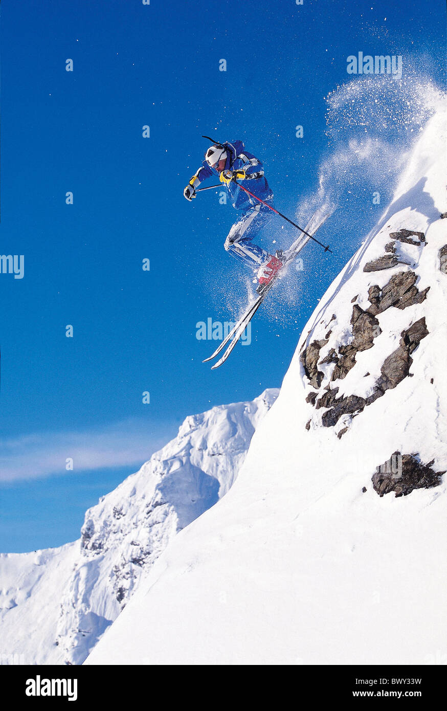 action Freeride Freeriding man snow ski skiing sport jump steep slope ...