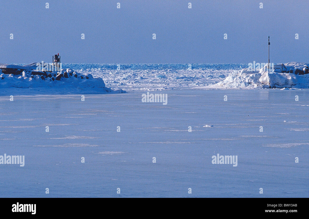 Canada North America America coast harbor ice frozen jetty mole port ...