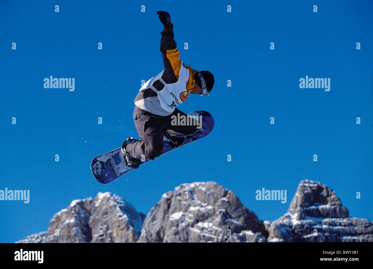 action Alps mountains flying sky man snowboard snowboarding sport jump ...